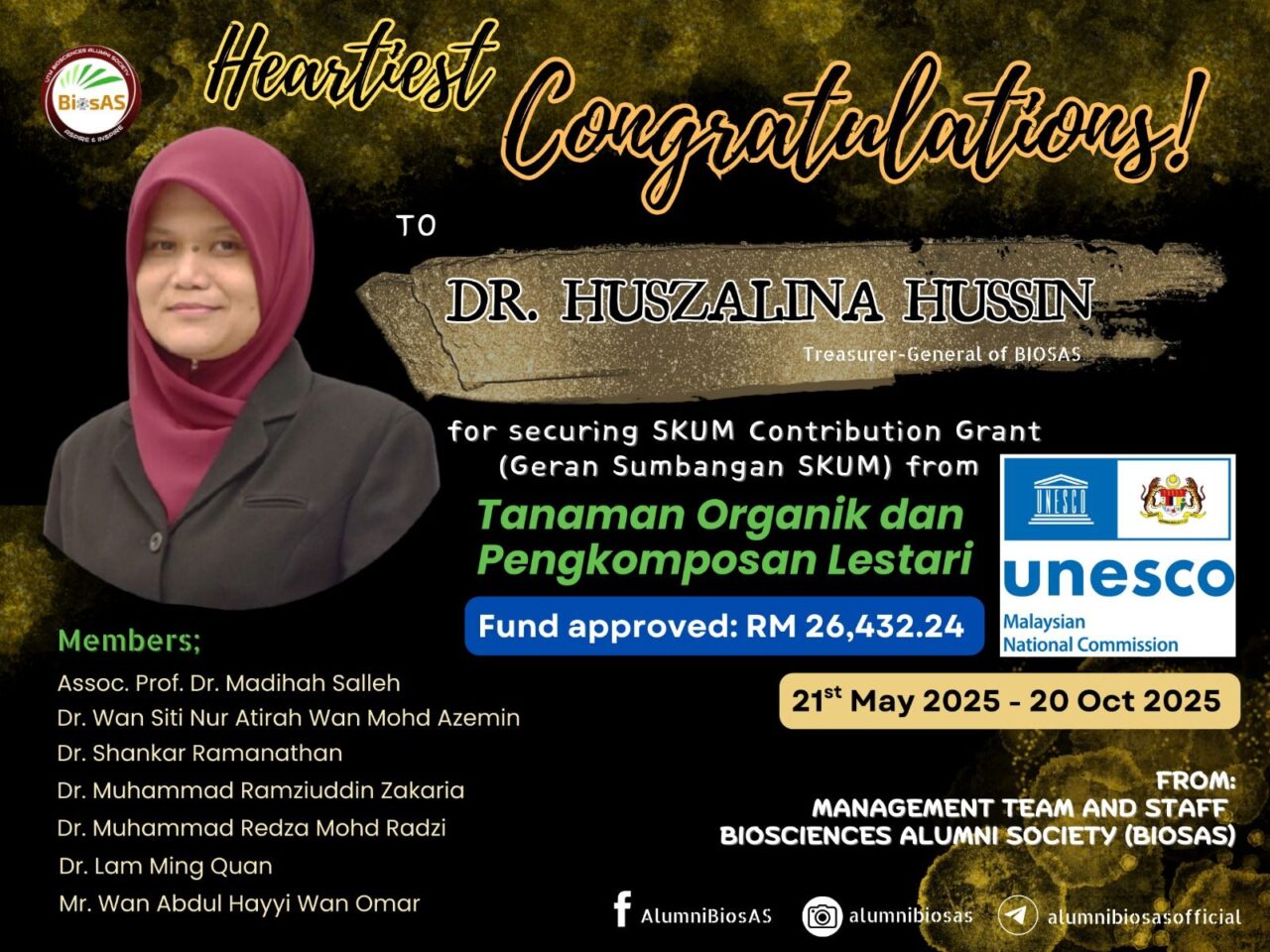 Dr. Huszalina Hussin Secured SKUM Contribution Grant (Geran Sumbangan ...