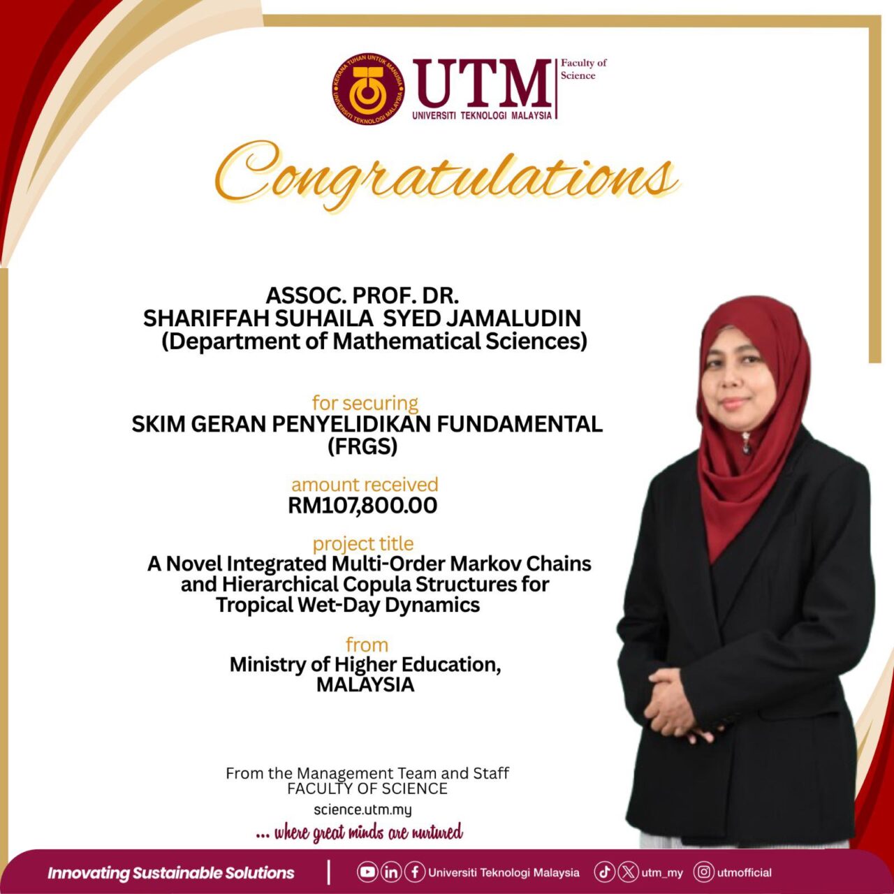 UTM Mathematical Scientists Awarded FRGS for Innovative Modeling ...