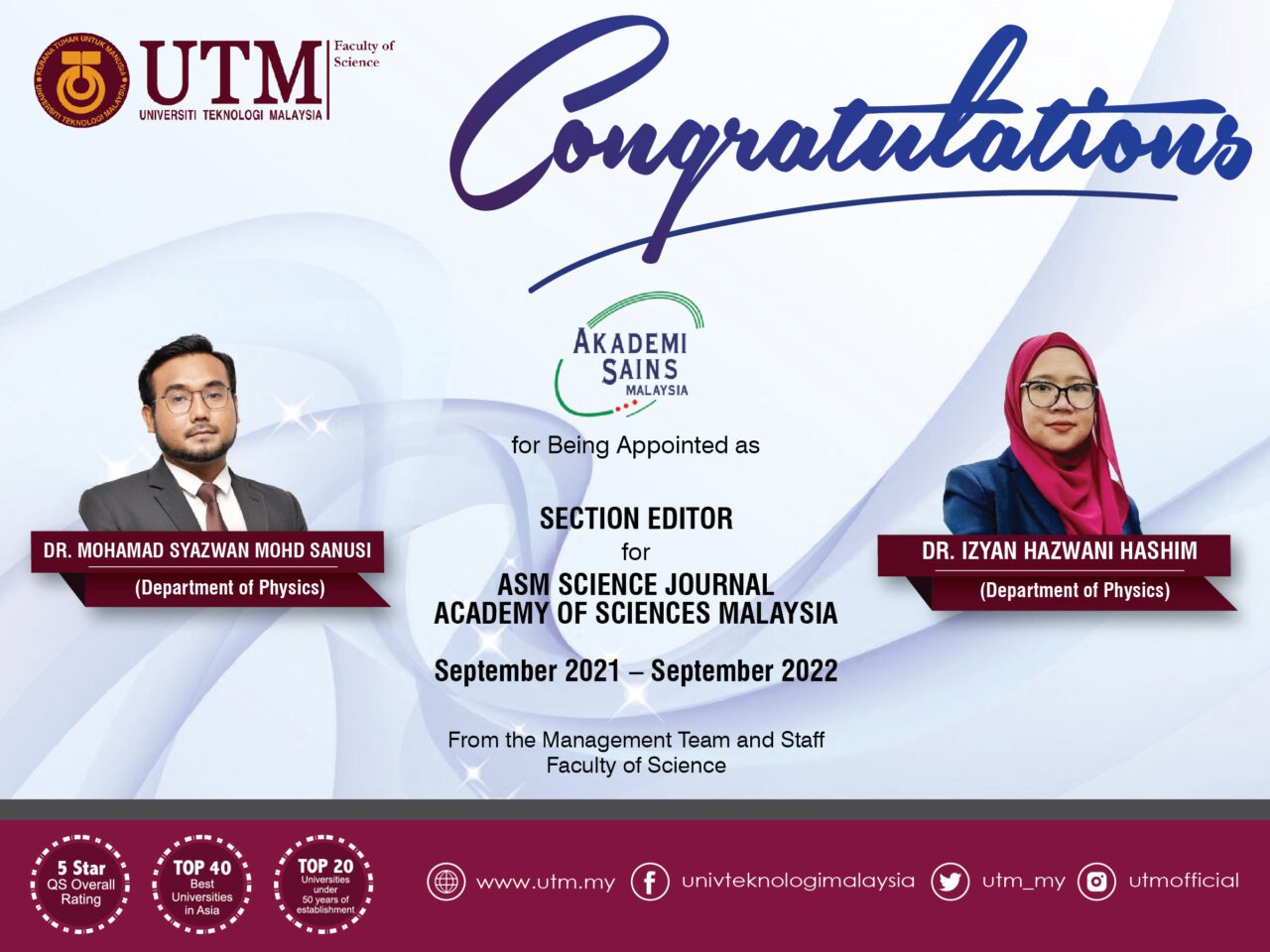 Congratulations to Dr. Mohamad Syazwan Mohd. Sanusi and Dr. Izyan ...
