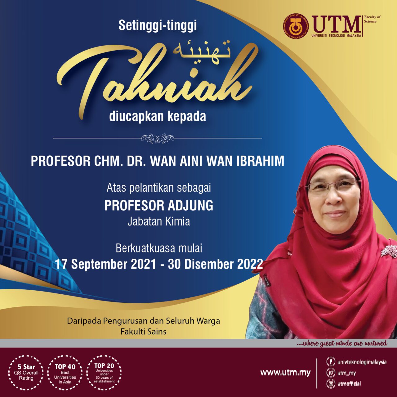 Congratulations to Professor ChM. Dr. Wan Aini Wan Ibrahim | Faculty of ...