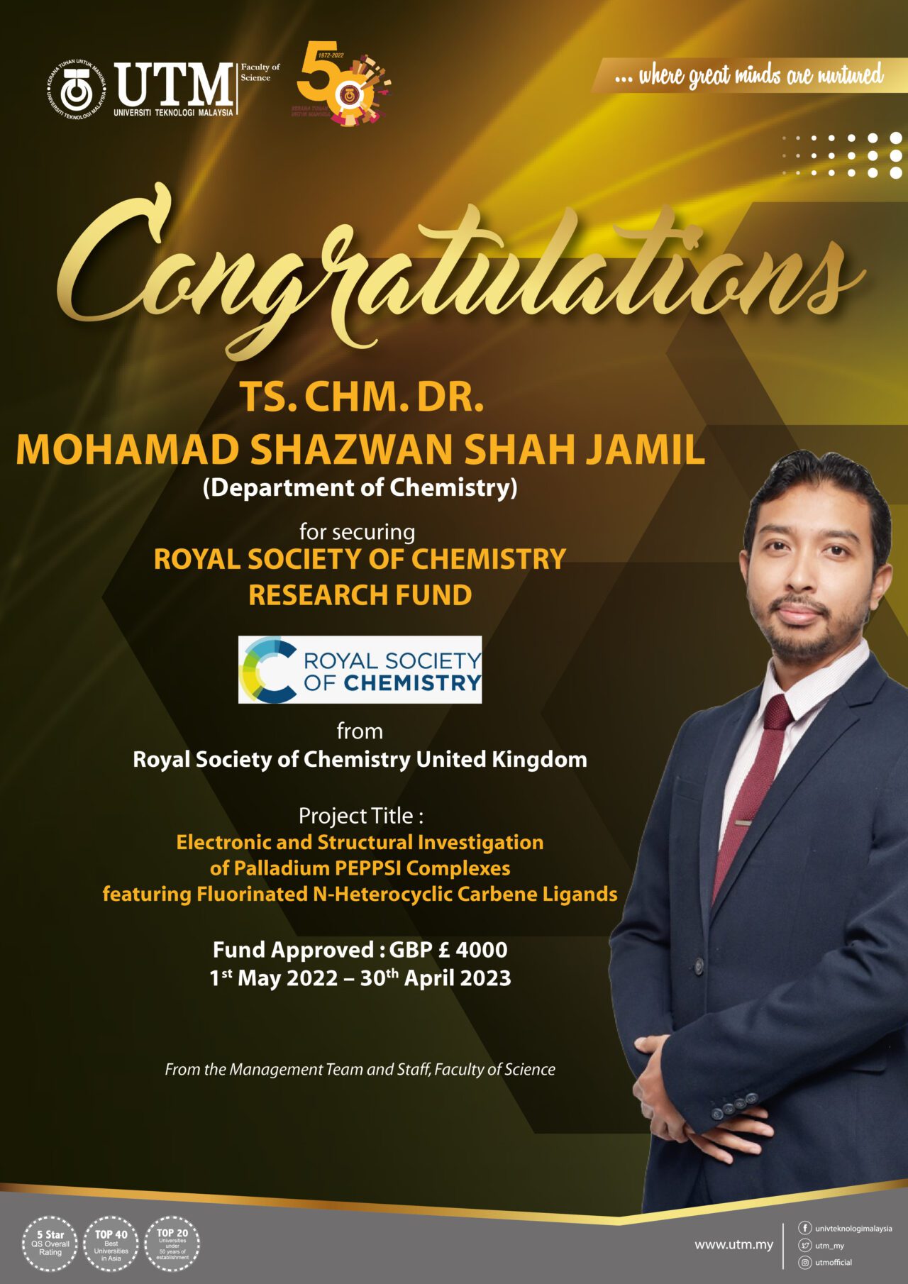Congratulations to Ts. ChM. Dr. Mohamad Shazwan Shah Jamil | Faculty of Science, Universiti ...