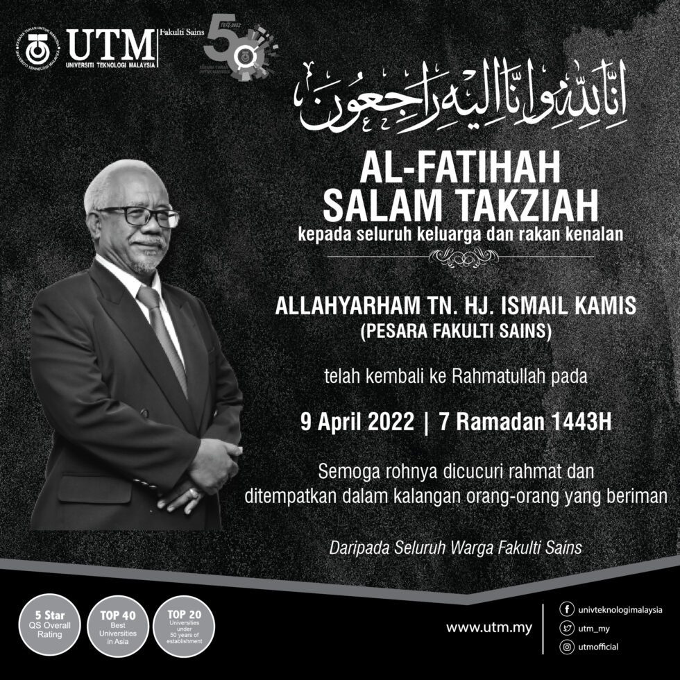 Salam Takziah kepada keluarga dan sahabat pesara Fakulti Sains ...