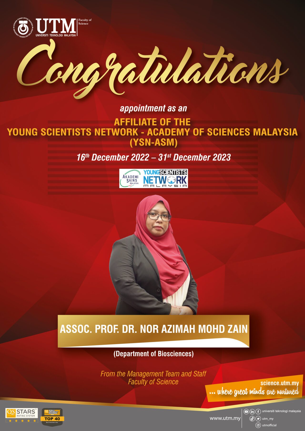 Congratulations to Assoc. Prof. Dr. Nor Azimah Mohd Zain | Faculty of Science, Universiti ...