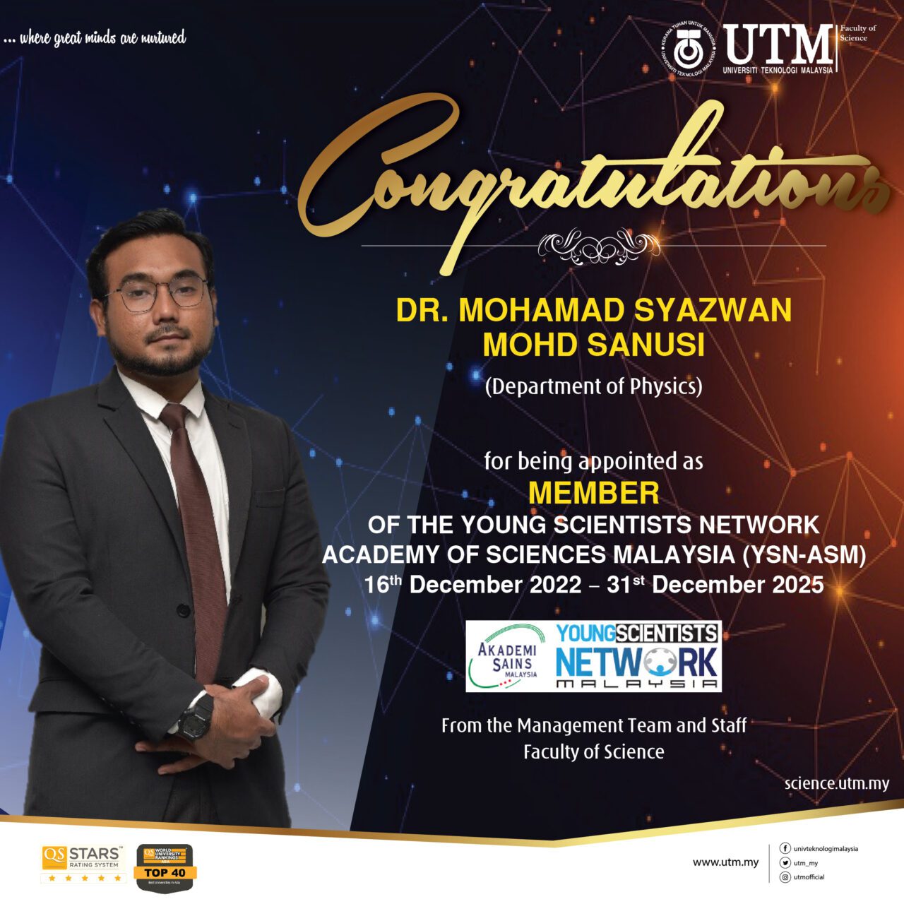 Congratulations to Dr. Mohamad Syazwan Mohd Sanusi | Faculty of Science ...