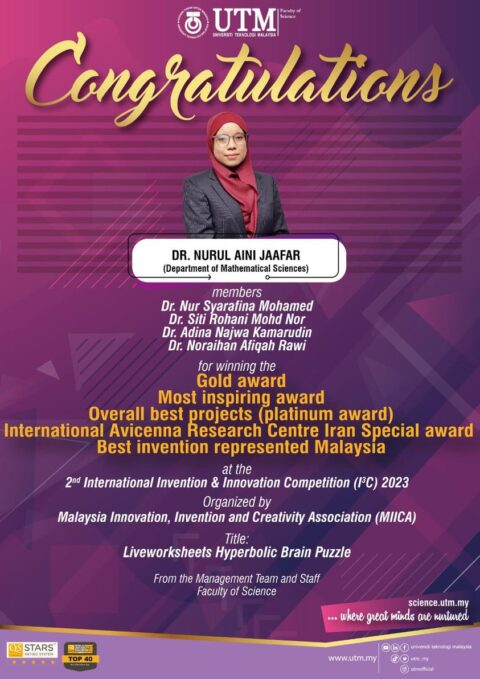 Congratulations to Dr. Nurul Aini Jaafar | Faculty of Science ...