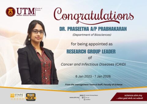 Congratulations to Dr. Praseetha A/P Prabhakaran | Faculty of Science ...