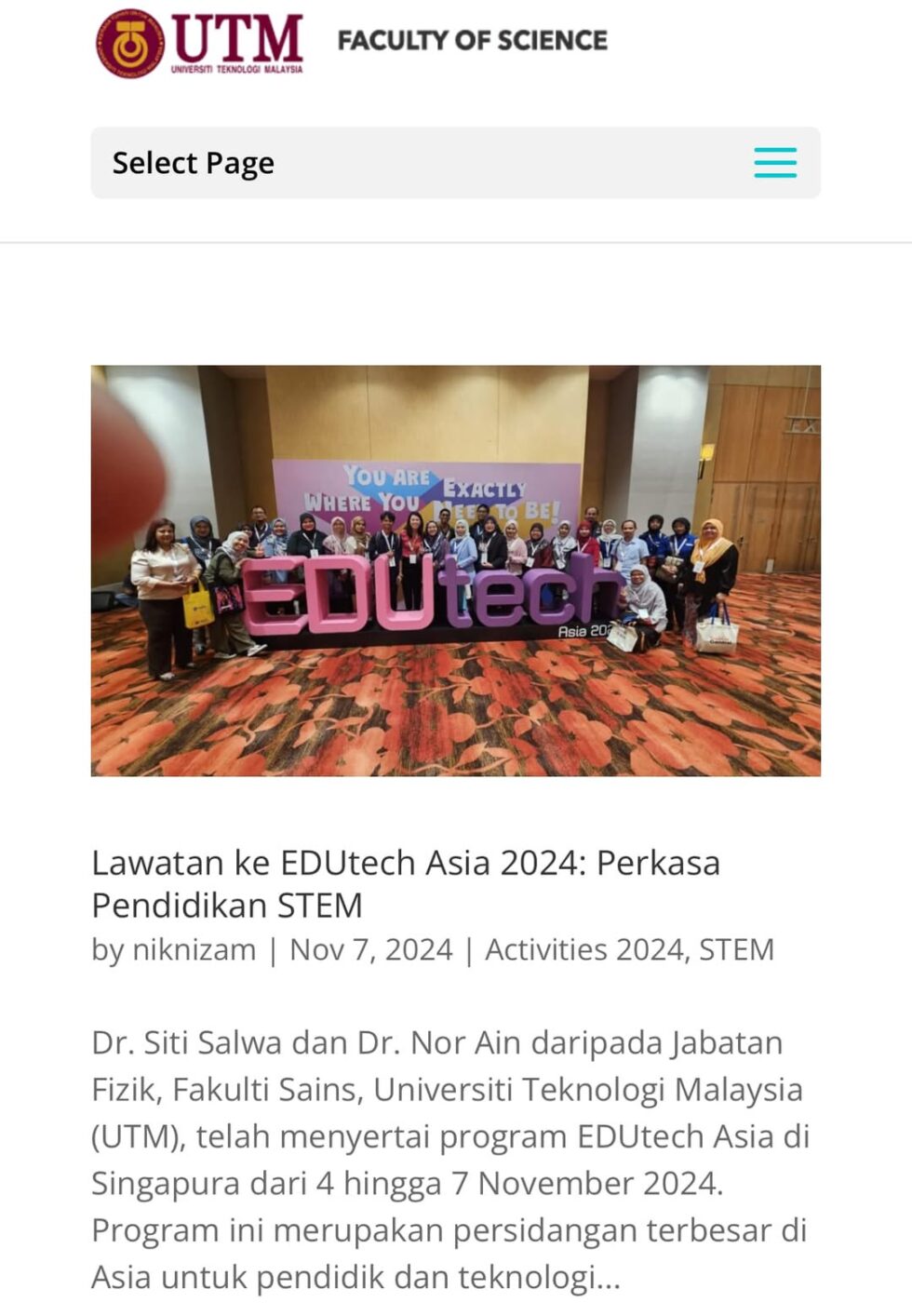 The STEM 2024 activities | Faculty of Science, Universiti Teknologi Malaysia
